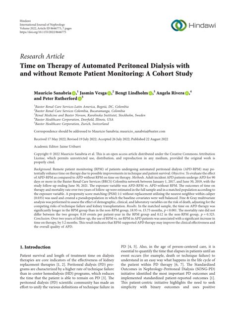 [pdf] Time On Therapy Of Automated Peritoneal Dialysis With And Without Remote Patient