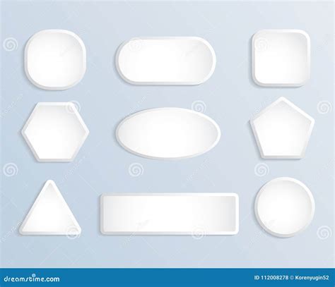 White Blank Square And Round Button Stock Vector Set Stock Vector