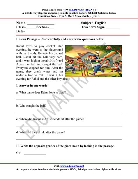 50 Best English Comprehension Class 2 Passages With Answers Mcq And Subjectives Set 1