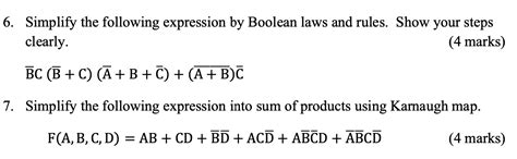 Solved 6 Simplify The Following Expression By Boolean Laws
