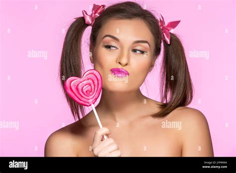 Gitl With Two Ponytails Stock Photo Alamy