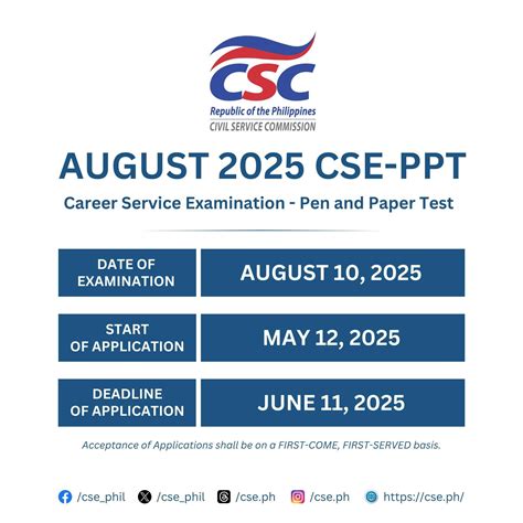 Lipa 𝗔𝗨𝗚𝗨𝗦𝗧 𝟮𝟬𝟮𝟱 𝗖𝗦𝗘 𝗣𝗣𝗧 𝗦𝗖𝗛𝗘𝗗𝗨𝗟𝗘 Date Of Exam Aug 10 2025 Start Of