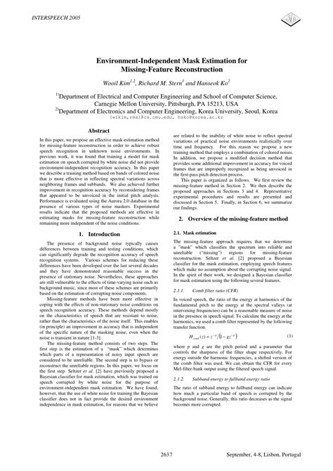 Pdf Environment Independent Mask Estimation For Missing Feature