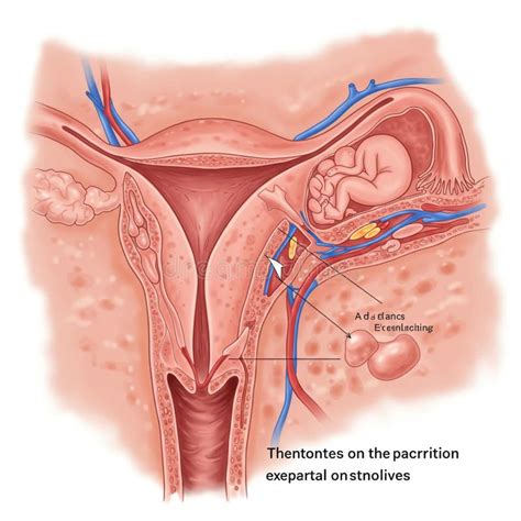 Illustration Of A Female Reproductive System Cross Section Depicting A