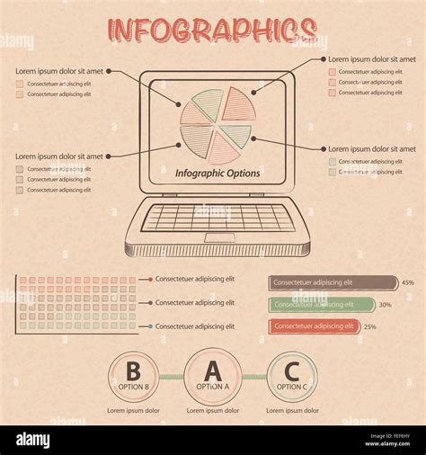 Info Graphic With Laptop Pie Chart Bar Chart And Design Elements Stock Photo Alamy