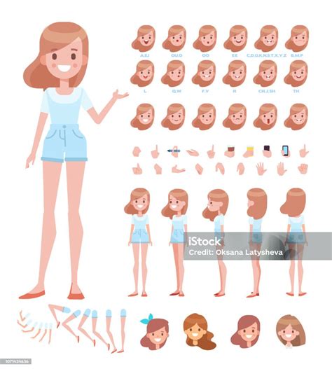 다양 한 플레이 헤어스타일 얼굴 포즈 감정과 제스처 설정 캐주얼 의류 창조에 젊은 예쁜 여자 귀여운에 대한 스톡 벡터 아트 및 기타 이미지 Istock