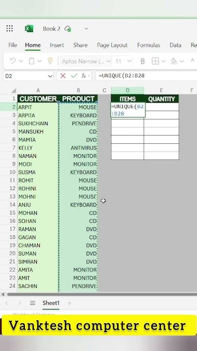 unique and countif function in ms excel vanktesh computer center