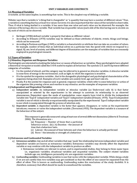 Unit 3 Variables And Constructs Pdf Concept Confounding