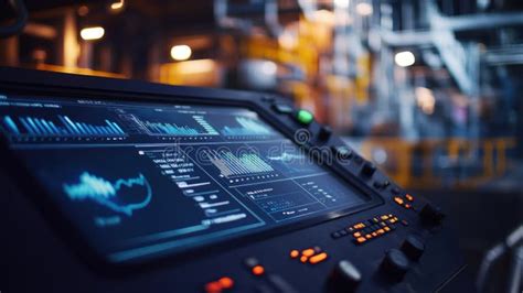 Industrial Control Panel Displaying Real Time Data In Factory Setting Stock Image Image Of