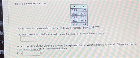 Solved Here Is A Bivariate Data Set Table X Y Chegg Com