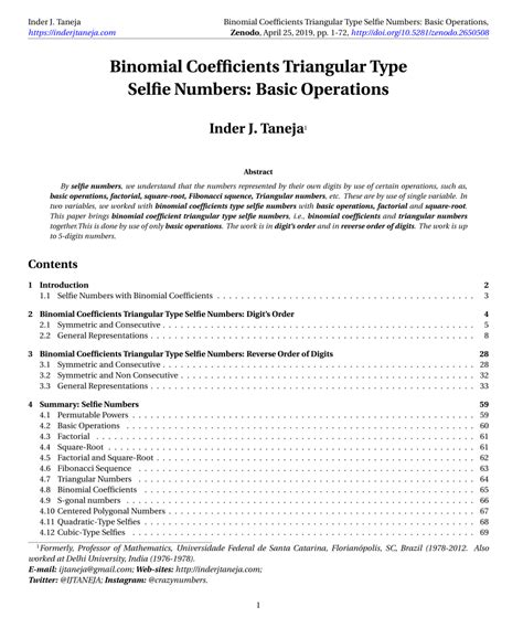 Pdf Binomial Coefficients Triangular Type Selfie Numbers Basic Operations