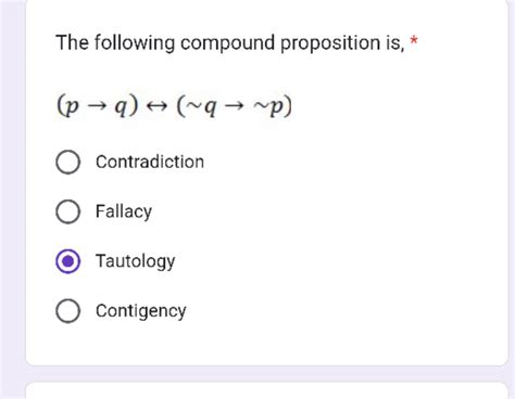 The Following Compound Proposition Is P→q ↔ ∼q→∼p Contradictionfall