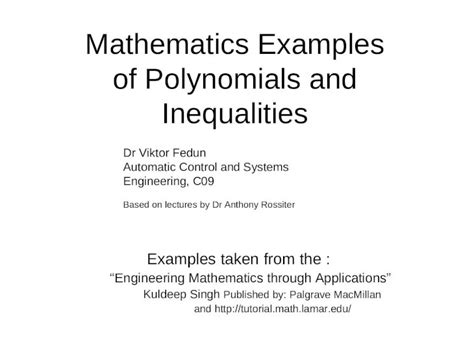 Ppt Mathematics Examples Of Polynomials And Inequalities Dokumen Tips