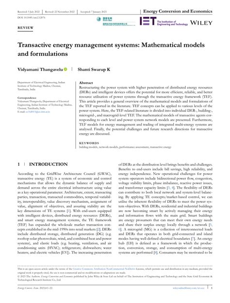 Pdf Transactive Energy Management Systems Mathematical Models And