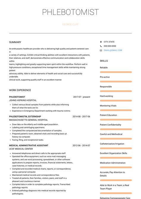 Phlebotomy Resume Template