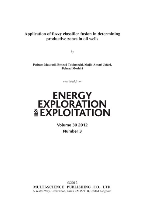 PDF Application Of Fuzzy Classifier Fusion In Determining Productive Zones In Oil Wells