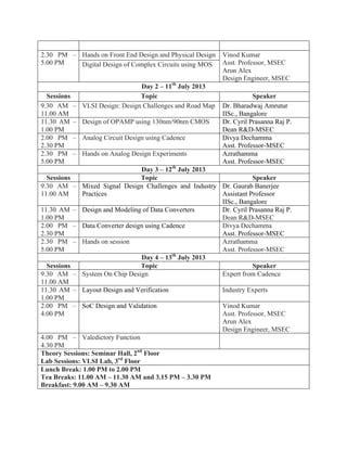 VGST VTU Sponsored Faculty Development Program On VLSI System On Chip Design And Validation PDF