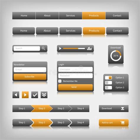 Web Ui Controls Elements Gray And Blue On Light Background Navigation