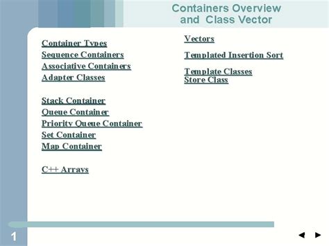 Containers Overview And Class Vector Container Types Sequence