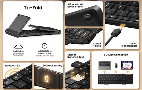 Xk01 Tp Foldable Bluetooth Keyboard With Touchpad Protoarc