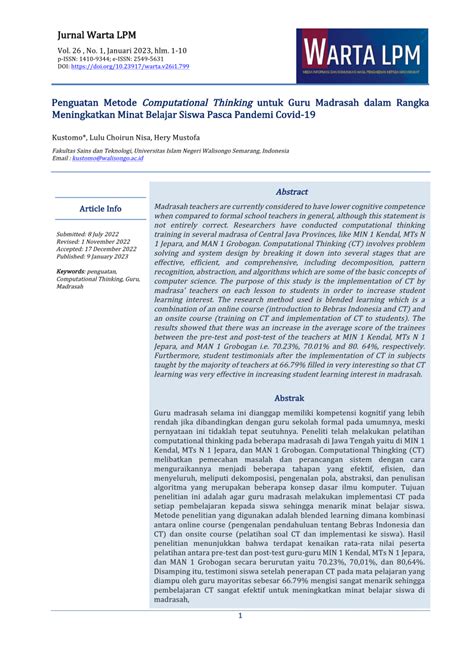 Pdf Penguatan Metode Computational Thinking Untuk Guru Madrasah Dalam Rangka Meningkatkan