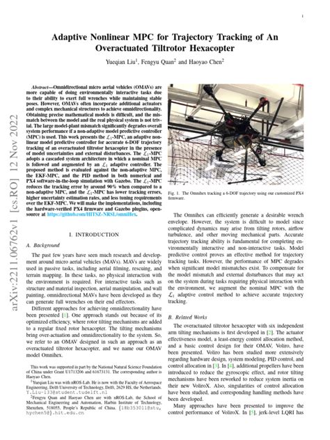 Adaptive Nonlinear Mpc For Trajectory Tracking Of An Overactuated Tiltrotor Hexacopter Pdf