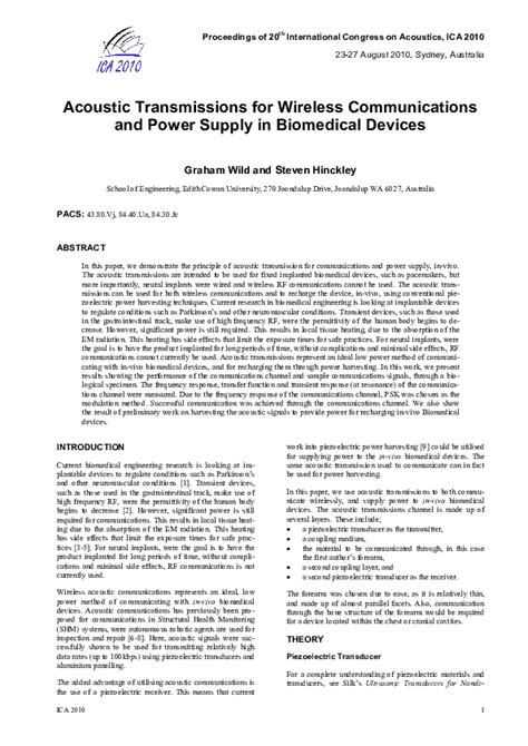 pdf acoustic transmissions for wireless communications and power