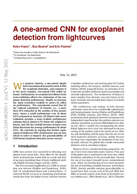 Pdf A One Armed Cnn For Exoplanet Detection From Light Curves