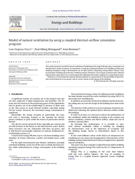 Pdf Model Of Natural Ventilation By Using A Coupled Thermal Airflow Simulation Program