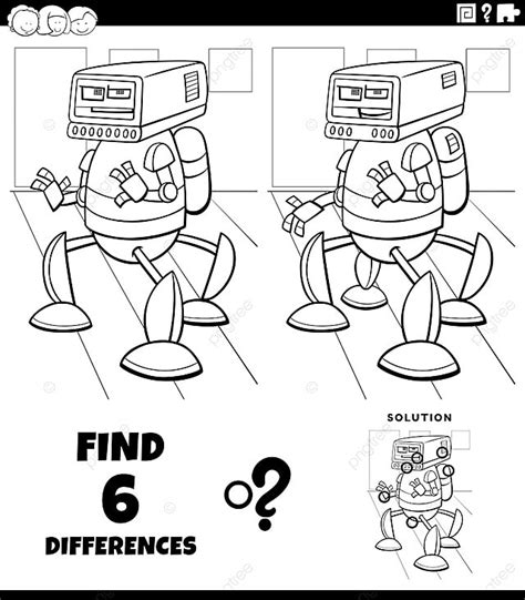 만화 로봇 캐릭터 색칠 공부 페이지와 그림 교육 게임의 차이점을 찾는 흑백 만화 그림 템플릿 Psd 다운로드 디자인 자료 다운로드