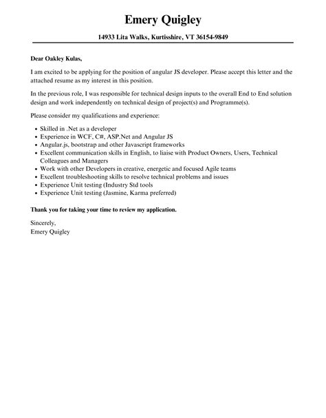 Angular Js Developer Cover Letter Velvet Jobs