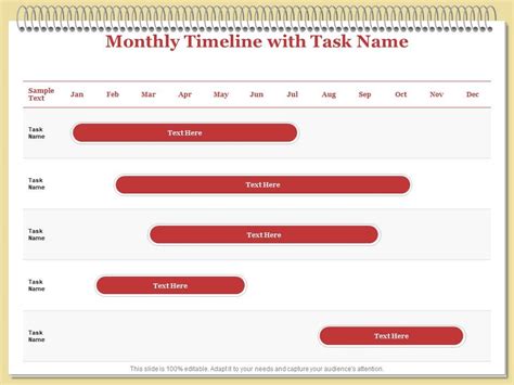 monthly timeline with task name l1897 ppt powerpoint presentation