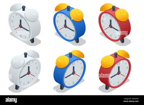 Isometric Alarm Clock Isolated On White Vintage Clock Classic Timer