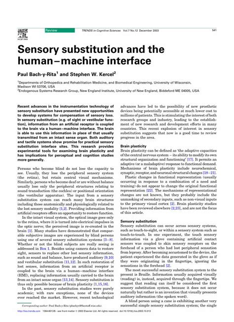 Pdf Sensory Substitution And The Humanmachine Interface Dokumentips