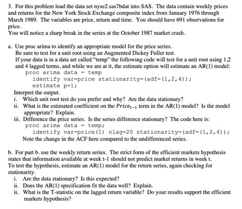 solved for this problem load the data set nyse2 sas7bdat