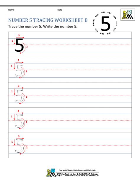 Number 5 Worksheet Tracing