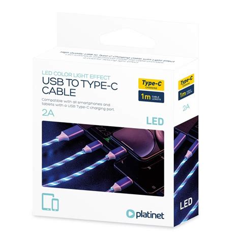 Usb Type A Type C Led Cable 2a 1m Blue Ddt Lv