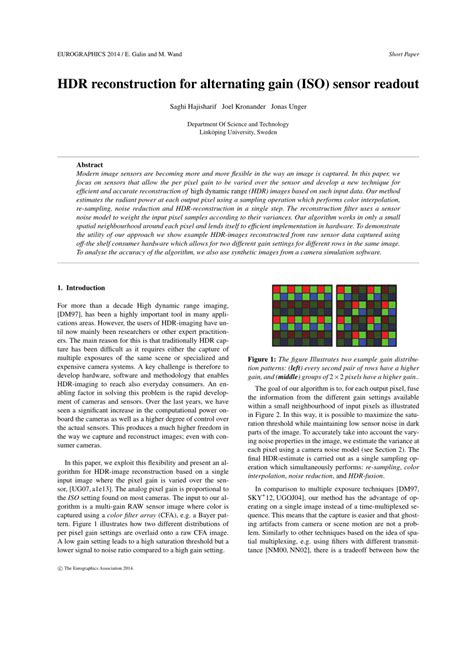 Pdf Hdr Reconstruction For Alternating Gain Iso Sensor Readout