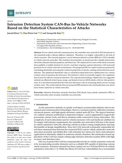Sensors Intrusion Detection System Can Bus In Vehicle Networks Based