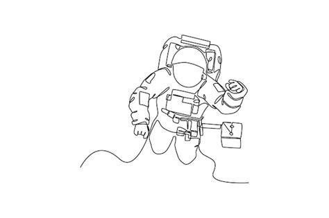 Premium Vector Continuous One Line Drawing Astronaut Floating In Space Space Concept Single