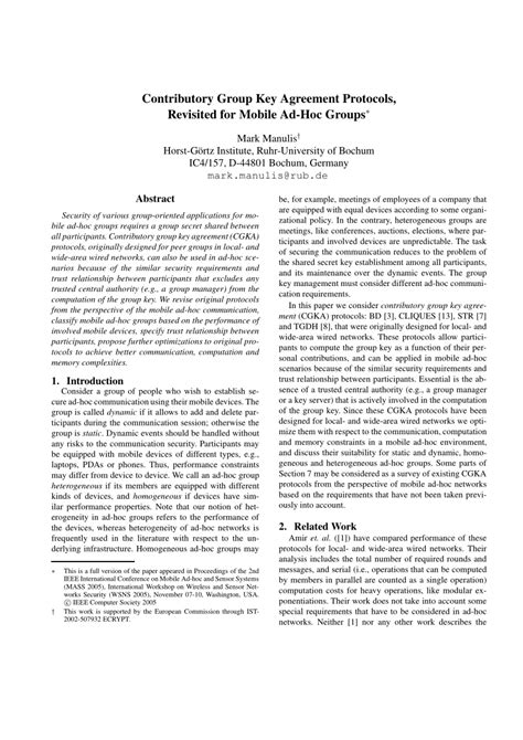 Pdf Contributory Group Key Agreement Protocols Revisited For Mobile Ad Hoc Groups