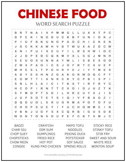 Chinese Food Word Search Puzzle Print It Free