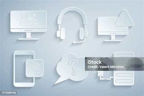 말풍선 질문 느낌표가 있는 모니터 휴대폰 통화 서버 헤드폰 Faq 정보 아이콘을 설정합니다 벡터 3차원 형태에 대한 스톡 벡터 아트 및 기타 이미지 Istock