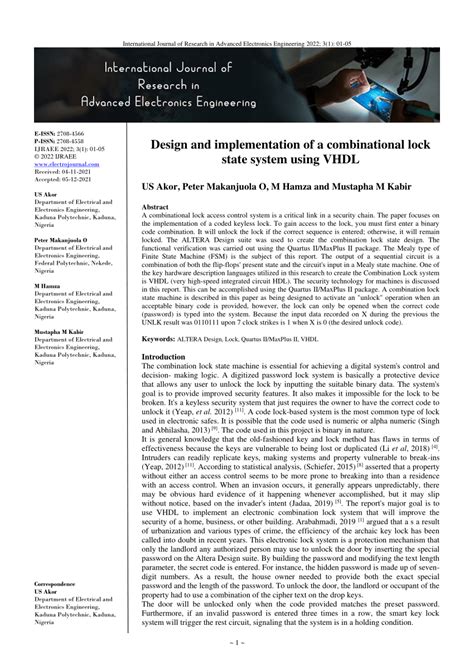 pdf design and implementation of a combinational lock state system