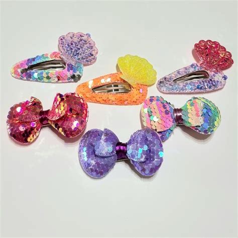 스팽글 리본 조개똑딱핀 머리핀 헤어악세사리 집게핀 헤 세컨웨어