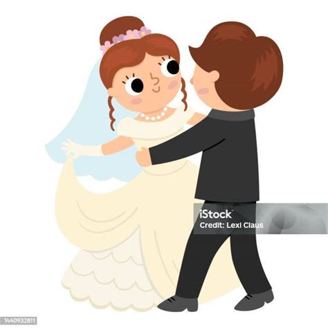신부와 신랑이 있는 벡터 그림 귀여운 부부 결혼식 아이콘입니다 남편과 아내가 첫 춤을 추는 만화 결혼 장면 신혼부부 가족에 대한 스톡 벡터 아트 및 기타 이미지 Istock