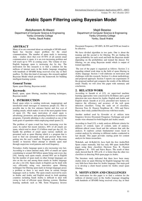 pdf arabic spam filtering using bayesian model
