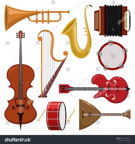 흰색 바탕에 놓인 악기 벡터 만화 스톡 벡터로열티 프리 1734226610 Shutterstock