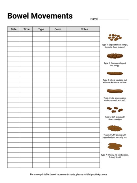 Free Printable Bowel Movement Tracker And Bristol Stool Chart · Inkpx