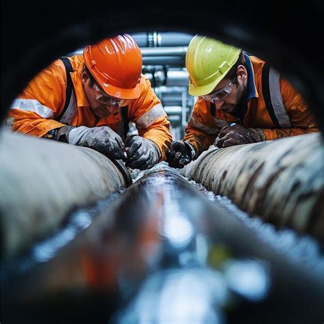 Engineers Inspecting A Pipeline For Leaks With Advanced Technology And Sensors Monitoring The